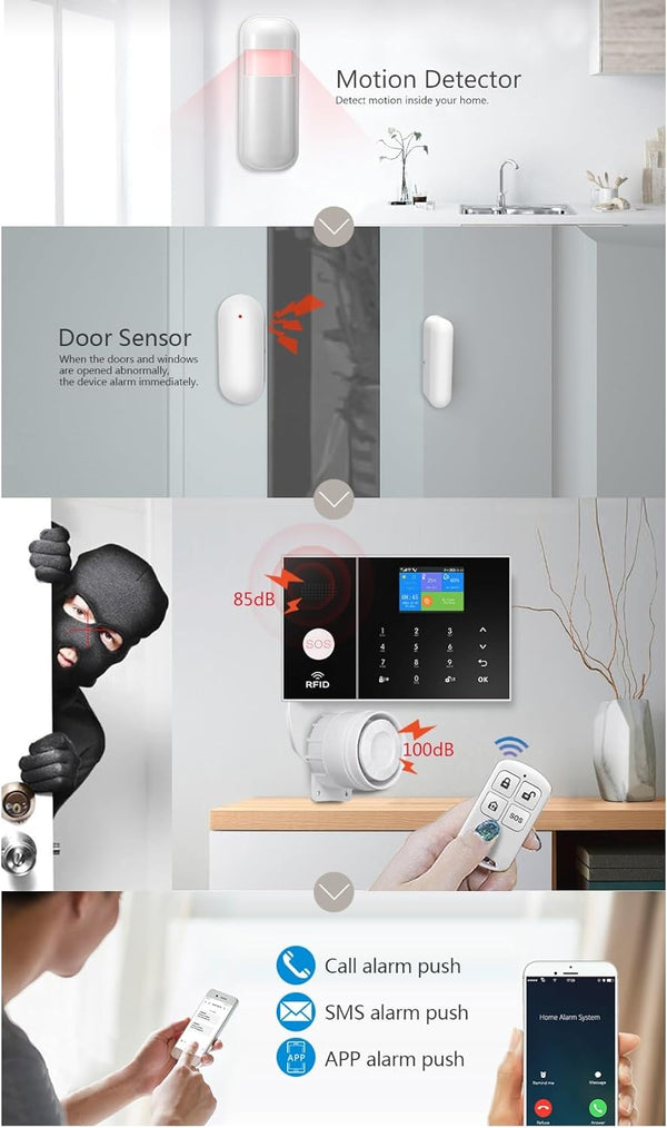 WiFi+GSM/4G Home Smart Alarm Security System Kit,DIY Wireless Burglar ...