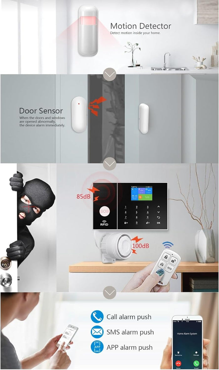 WiFi+GSM/4G Home Smart Alarm Security System Kit,DIY Wireless Burglar ...