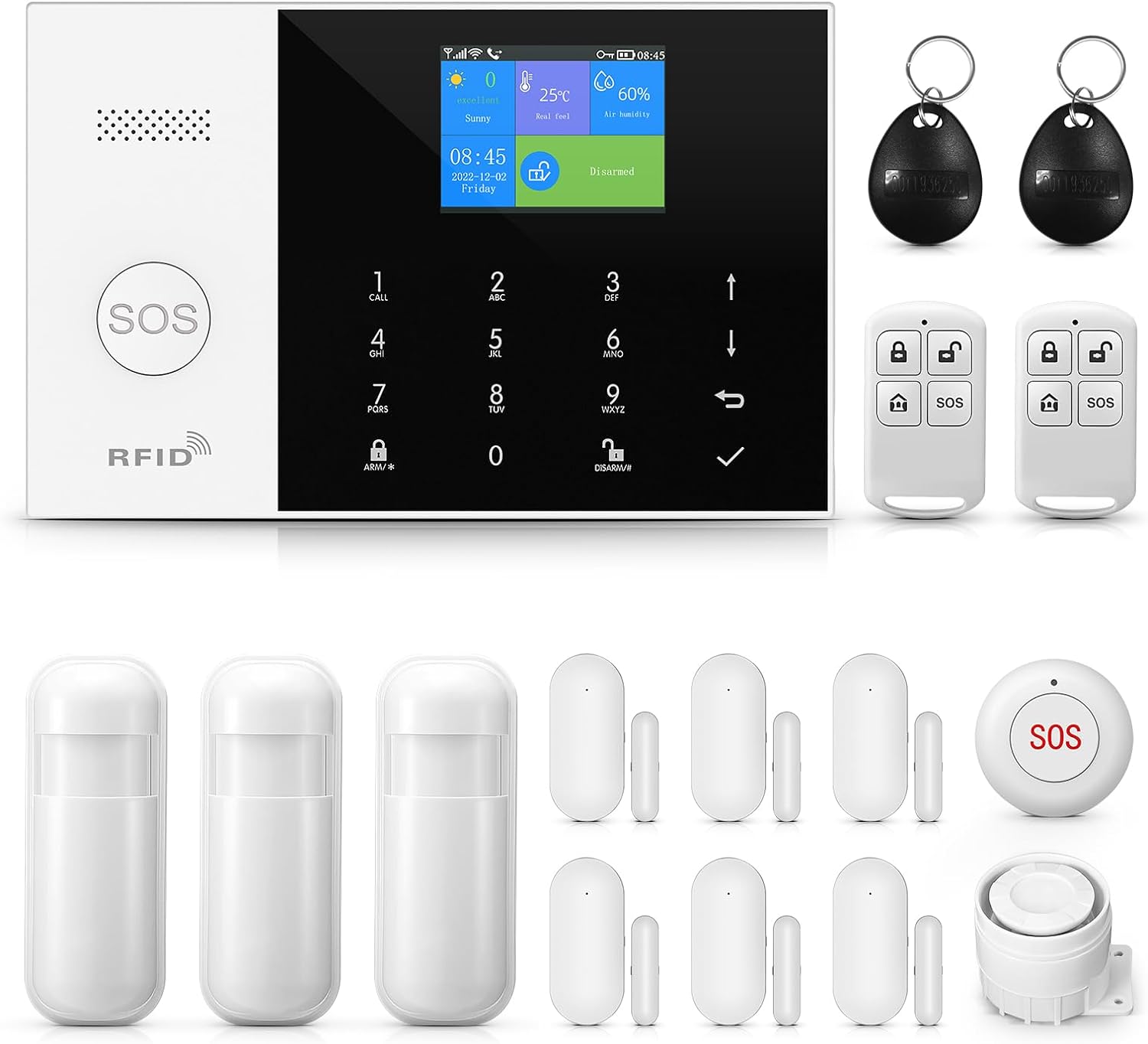 PGST Home Security System, 8 Piece WiFi GSM 2G Home Security Alarm ...
